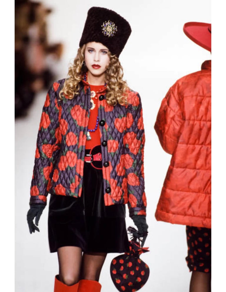 1994 YVES SAINT LAURENT rose printed silk quilted RUNWAY jacket For ...