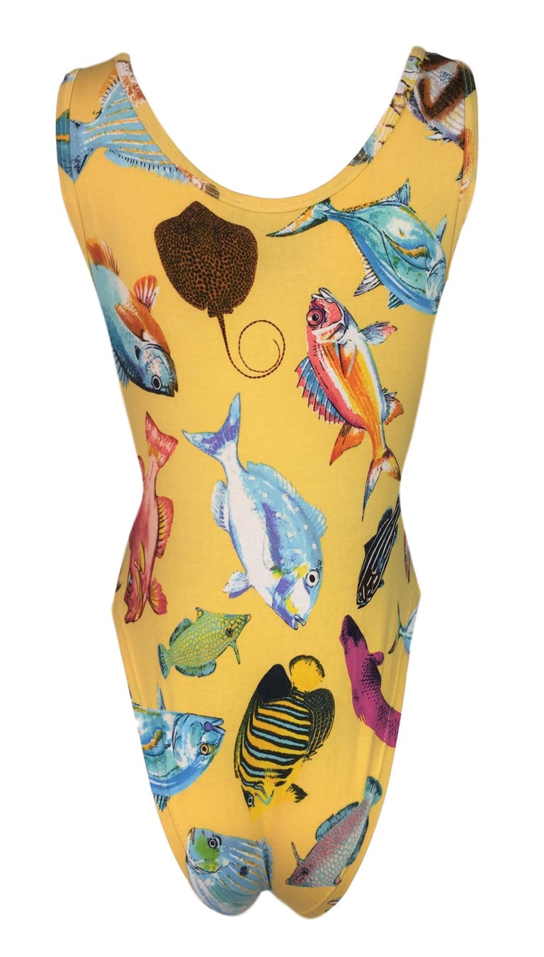 1995 Gucci by Tom Ford Yellow Ocean Fish Print Bodysuit at 1stDibs ...