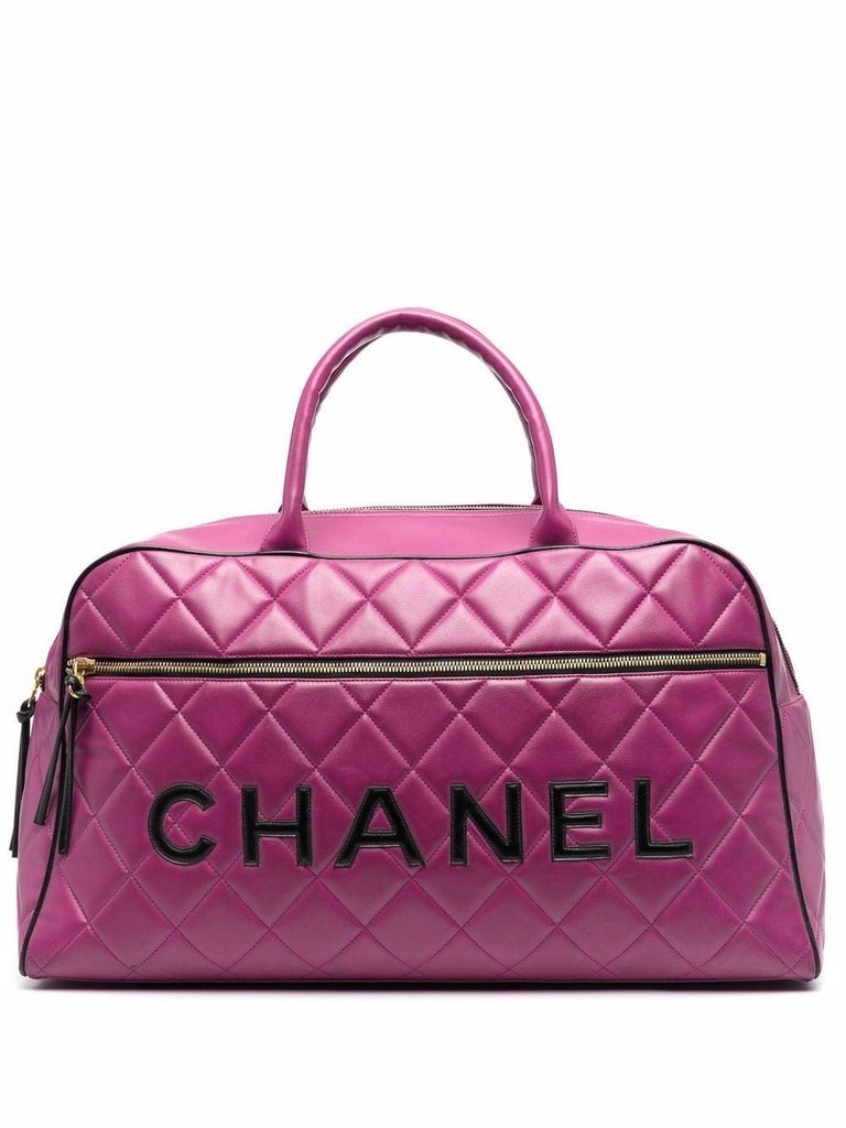 1995 Rare Chanel Pink Boston Bowling Tote Bag For Sale at 1stDibs