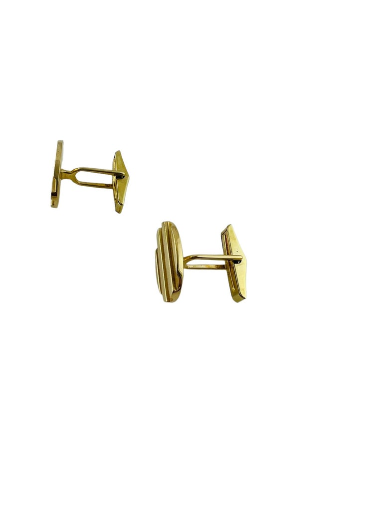 1995 Tiffany and Co. 18k Yellow Gold Oval Striped Cufflinks with Box ...