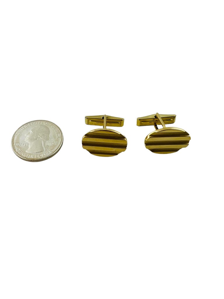 1995 Tiffany and Co. 18k Yellow Gold Oval Striped Cufflinks with Box ...