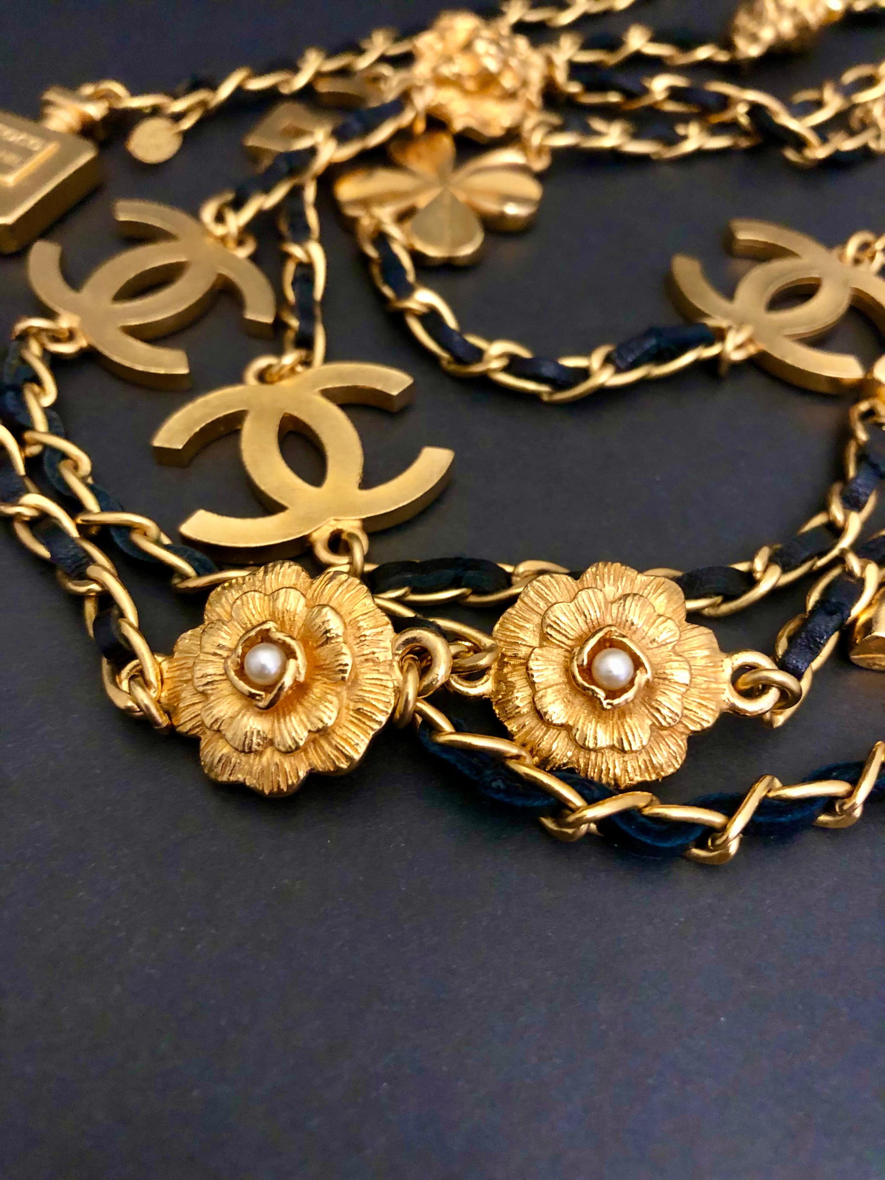1995 Vintage CHANEL Gold Toned Long Chain Necklace CC No.5 Camellia ...