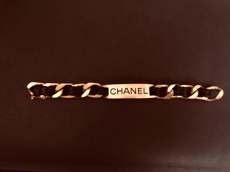 Vintage CHANEL Gold Toned Leather Chain Link Bracelet Unisex Mens For ...