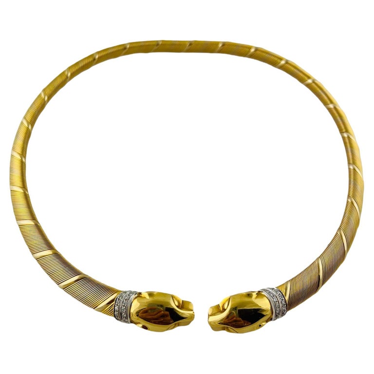 1996, Cartier 18K Tri Color Gold Diamond Panther Choker Necklace Box ...