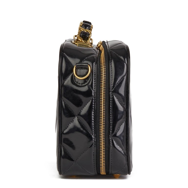 1996 Chanel Black Quilted Patent Leather Vintage Small Timeless Lunch ...