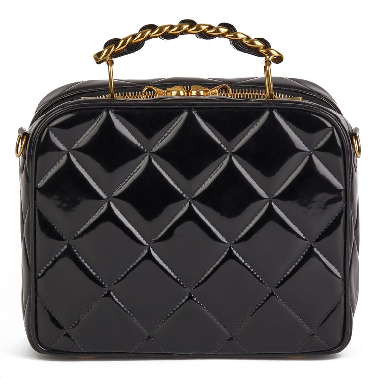 1996 Chanel Black Quilted Patent Leather Vintage Small Timeless Lunch ...