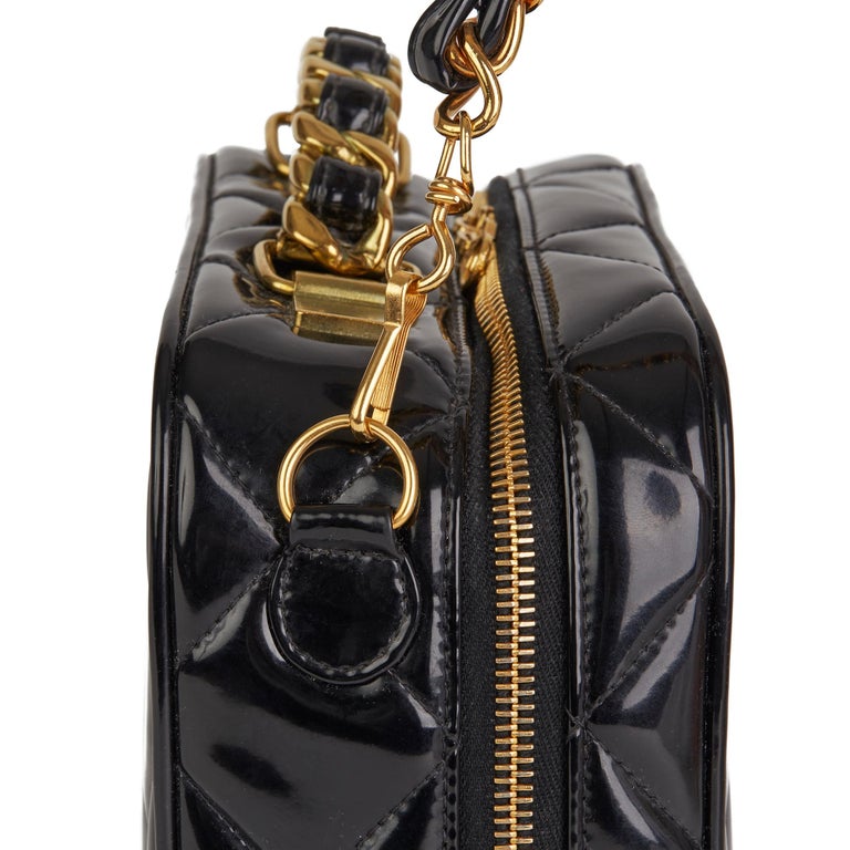 1996 Chanel Black Quilted Patent Leather Vintage Small Timeless Lunch ...
