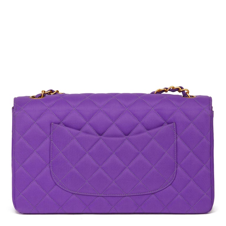 1996 Chanel Purple Quilted Nylon Fabric Vintage Classic Single Flap Bag ...