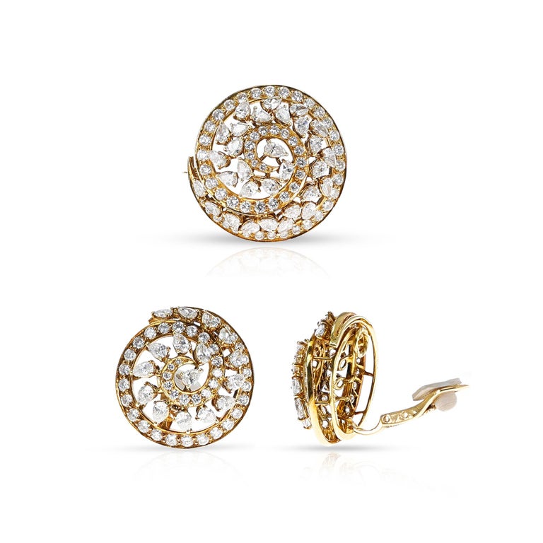 1996 Garrard Diamond Brooch and Earrings Set, Original Box, 18k For ...