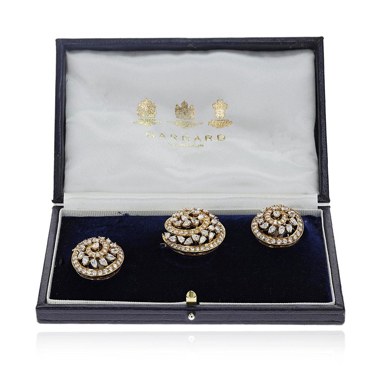 1996 Garrard Diamond Brooch and Earrings Set, Original Box, 18k For ...