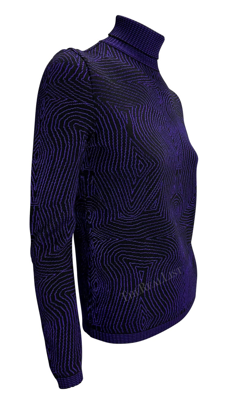 1996 Gianni Versace Purple Psychedelic Op Art Knit Roll-Neck Sweater ...
