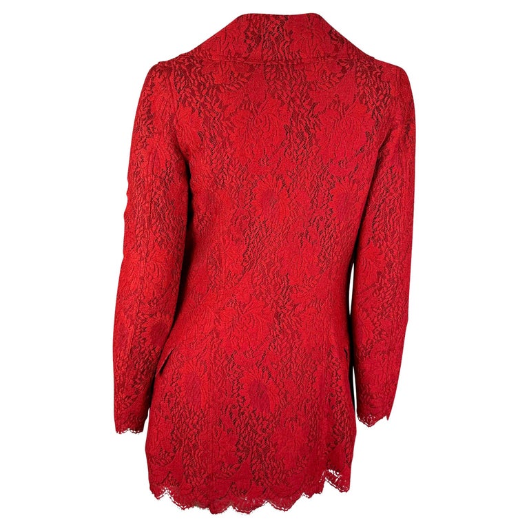 1996 Gianni Versace Red Lace Overlay Monochrome Medusa Coat For Sale at ...