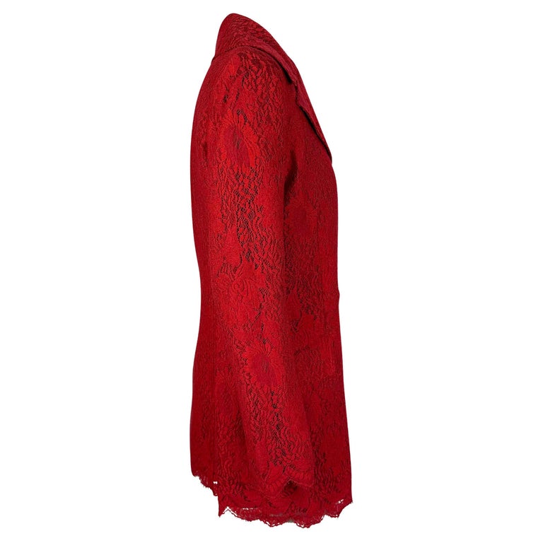 1996 Gianni Versace Red Lace Overlay Monochrome Medusa Coat For Sale at ...