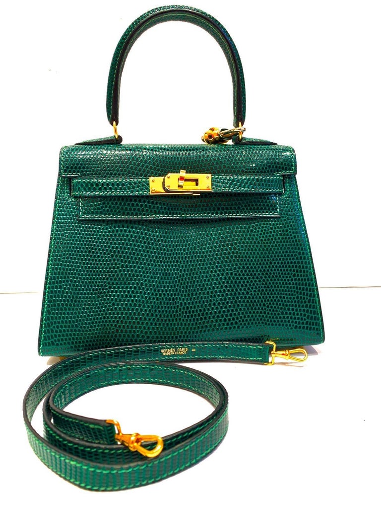 1996 Hermès Vintage Mini Kelly 20cm Green Lizard at 1stDibs