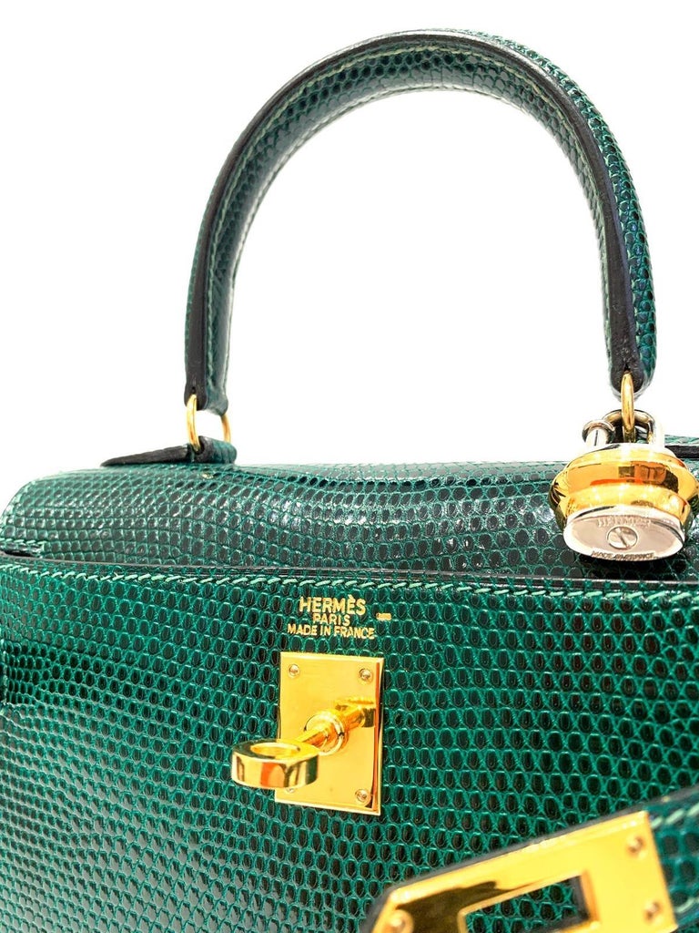 1996 Hermès Vintage Mini Kelly 20cm Green Lizard at 1stDibs