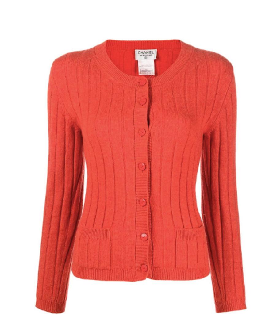 1997 Chanel Orange Cashmere Cardigan For Sale at 1stDibs