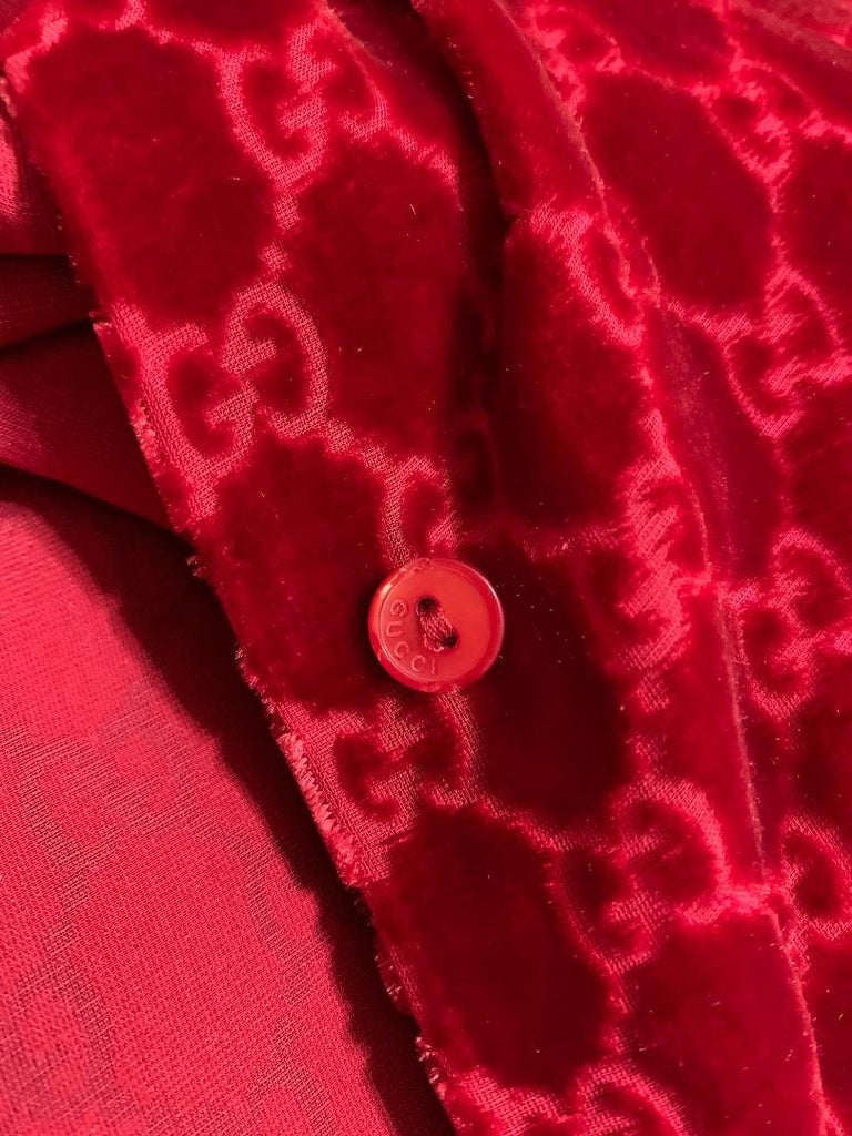 1997 Gucci by Tom Ford Sheer Red Velvet Logo Monogram Blouse Top at ...