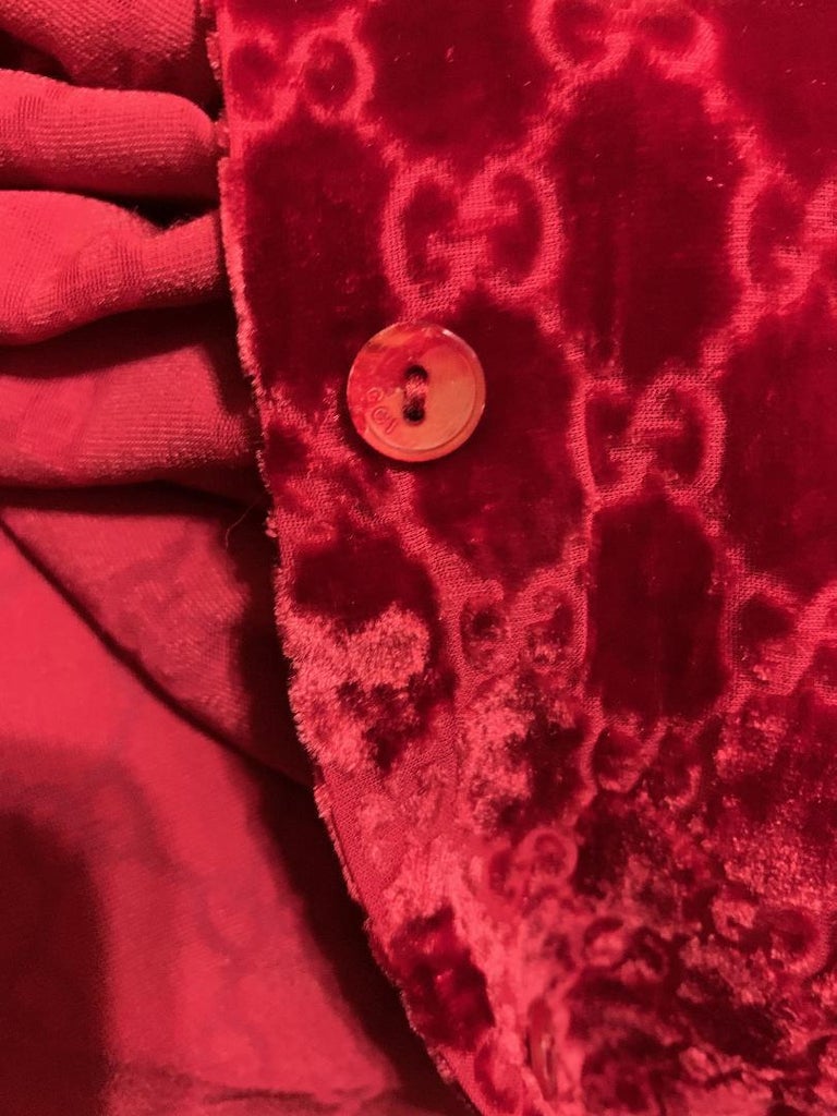1997 Gucci by Tom Ford Sheer Red Velvet Logo Monogram Blouse Top at ...