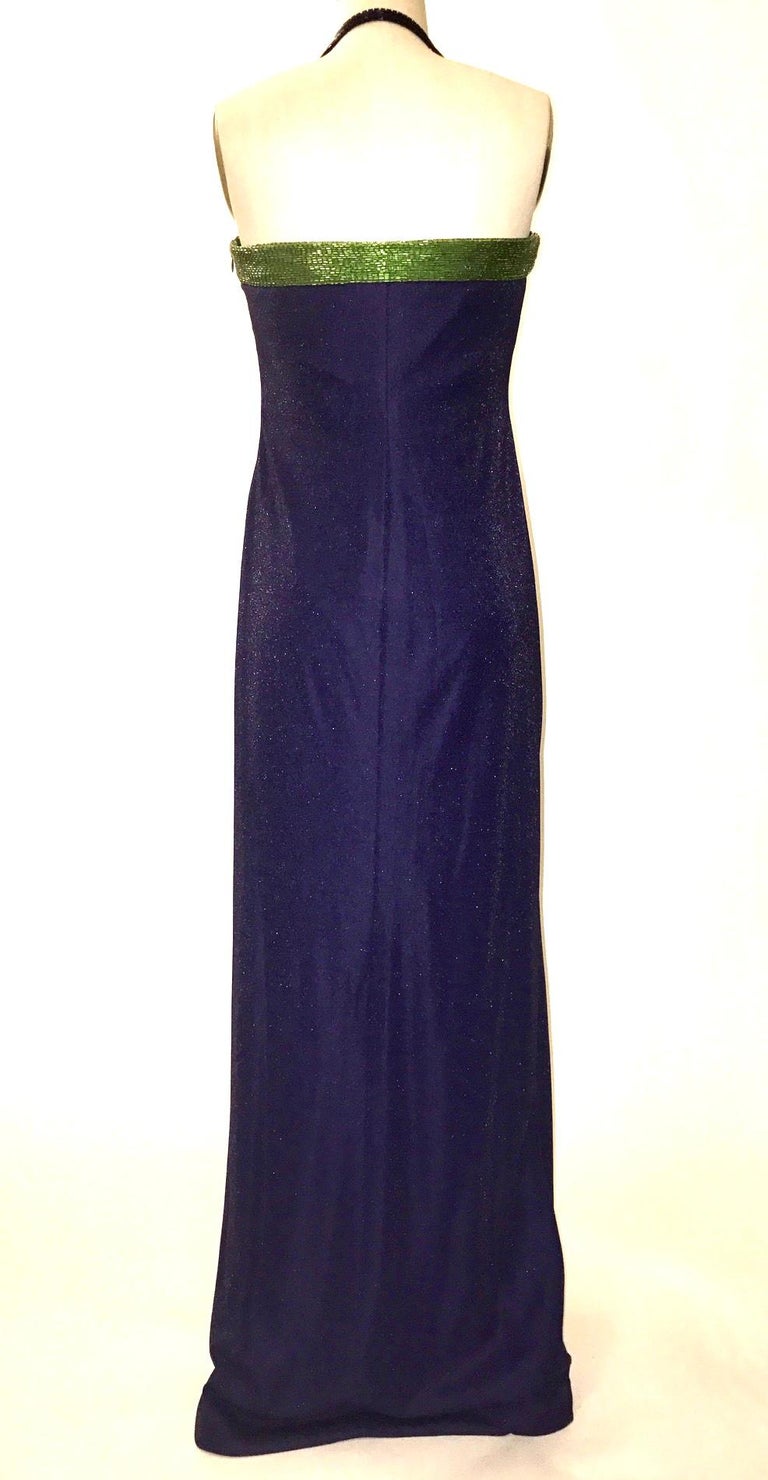 1997 Runway Gianni Versace Couture Purple Sparkle Halter Gown Green ...