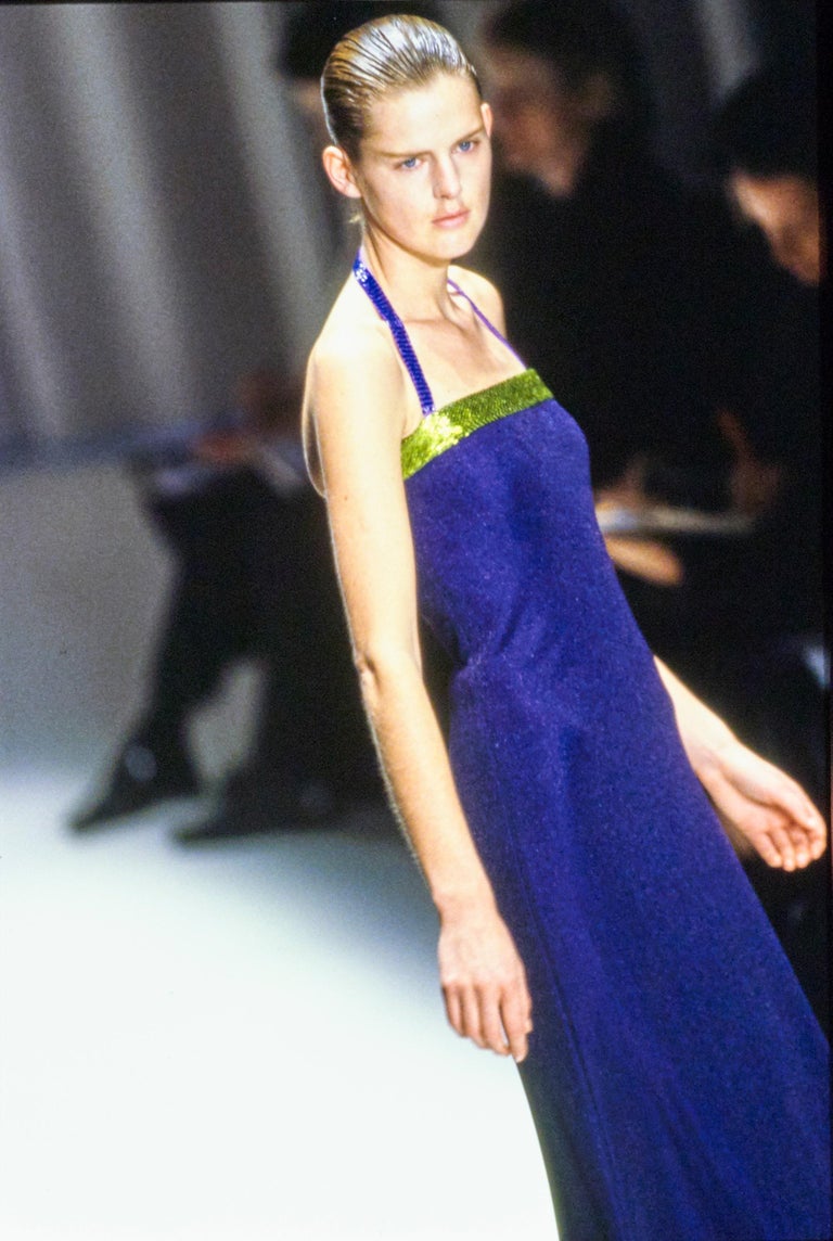 1997 Runway Gianni Versace Couture Purple Sparkle Halter Gown Green ...