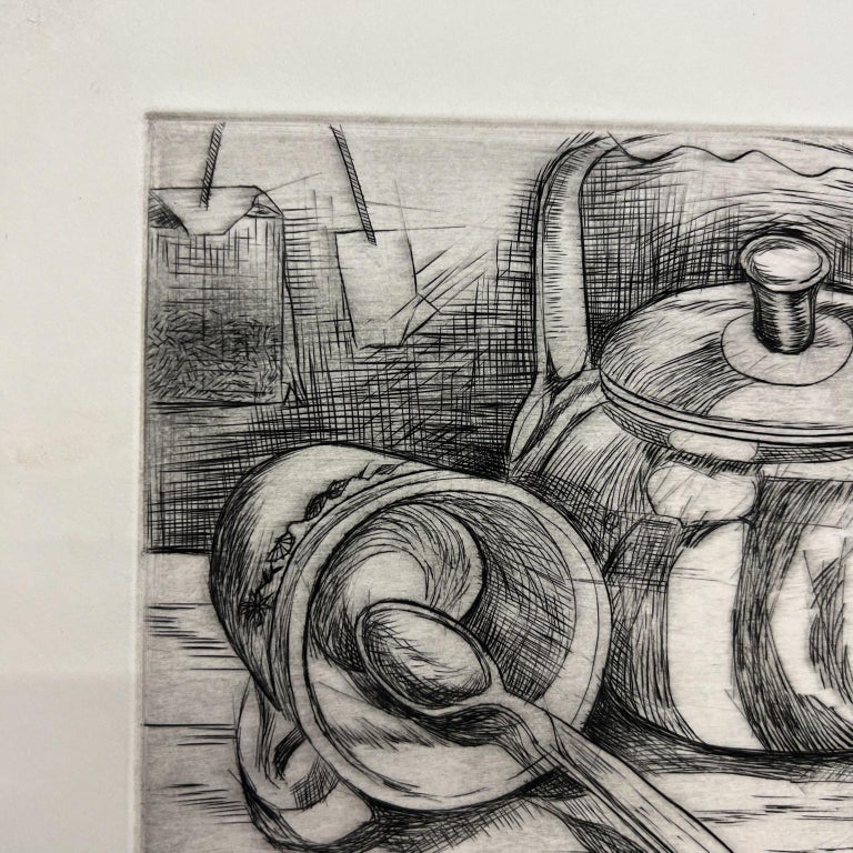 1998 Alina D. Pocian Woodblock Etching Artwork Titled Tea Time 7/18 For Sale at 1stDibs