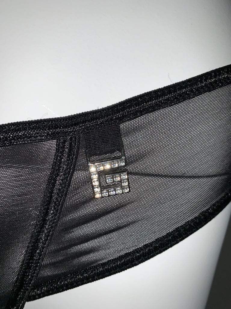 1998 Gucci Tom Ford Sheer Black Mesh Crystal G Logo Lingerie Ensemble ...