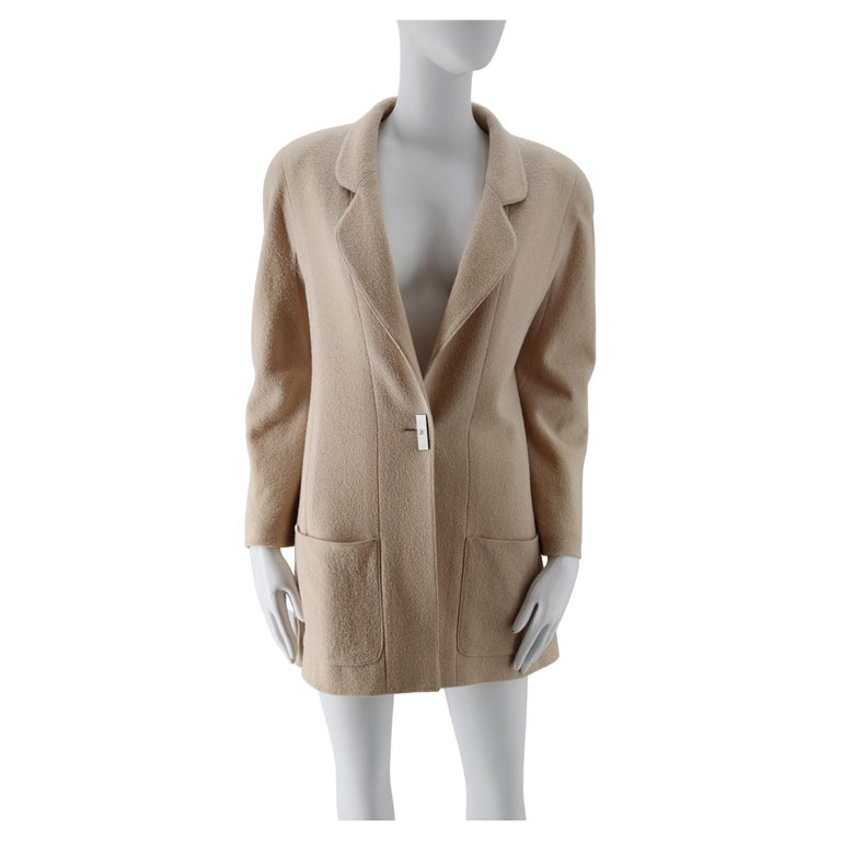 1999 Chanel Beige Wool Long Jacket For Sale at 1stDibs