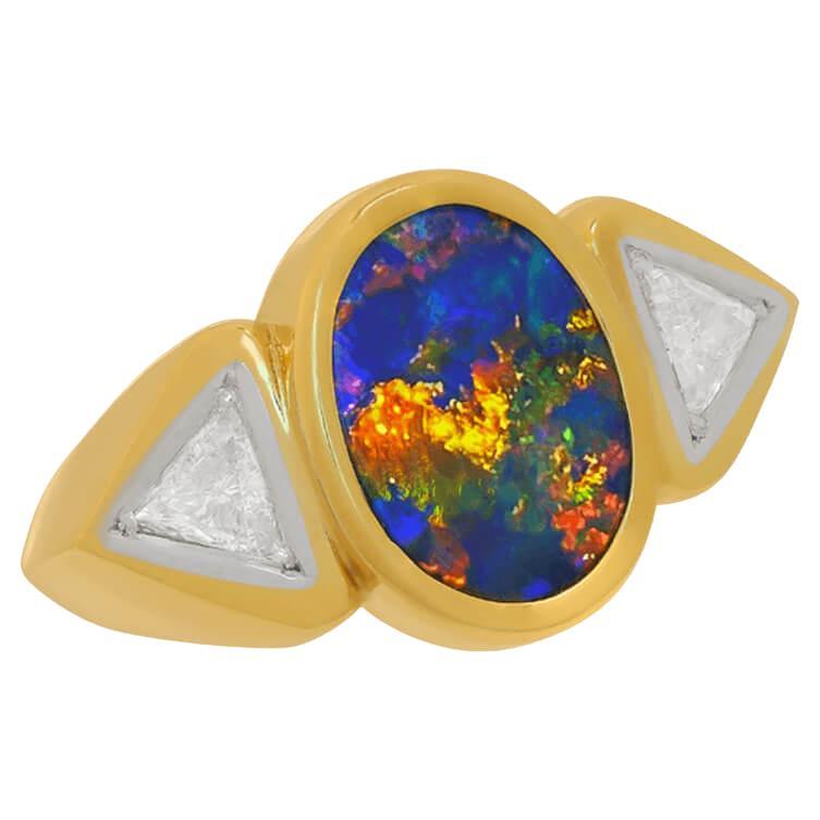 0.49ct Australian Black Opal, Diamond and 18K Yellow Gold Ring For Sale ...
