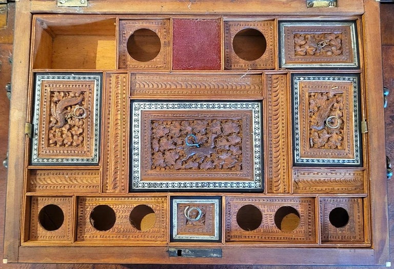 19C Anglo Indian Highly Carved Padouk Wood with Sadeli Mosaic Inlay ...