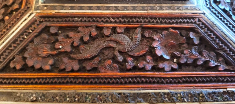 19C Anglo Indian Highly Carved Padouk Wood with Sadeli Mosaic Inlay ...