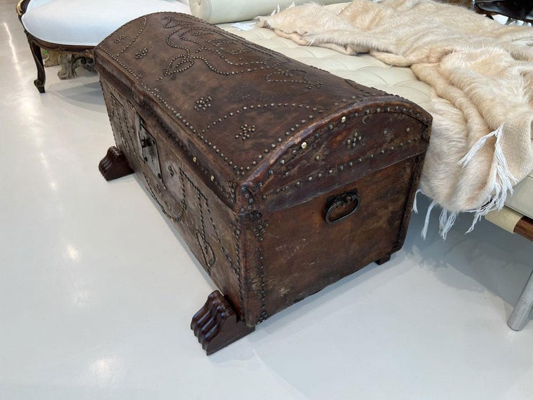 19c Leather Trunk on Stand, JMB Monogram For Sale at 1stDibs