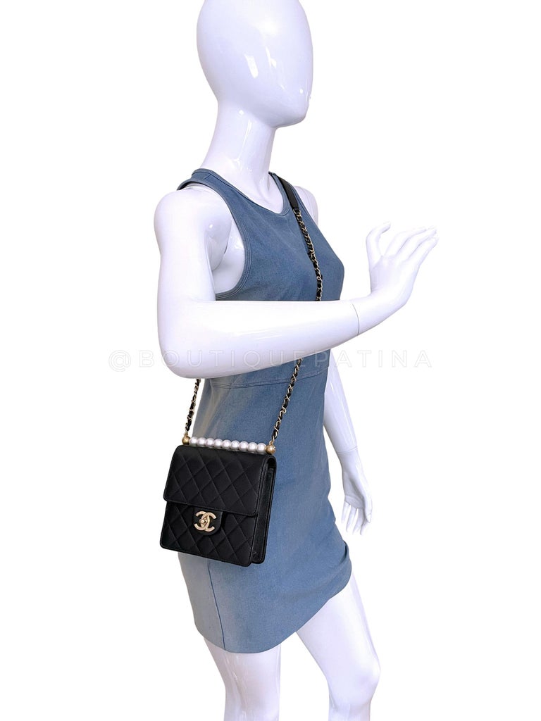 19S Chanel Black Chic Pearls Small Flap Bag GHW 65786 For Sale at 1stDibs