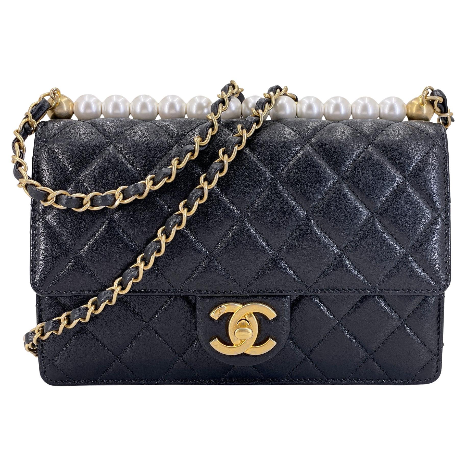 19S Chanel Chic Pearls Quilted Flap Bag Black GHW 67019 For Sale at 1stDibs