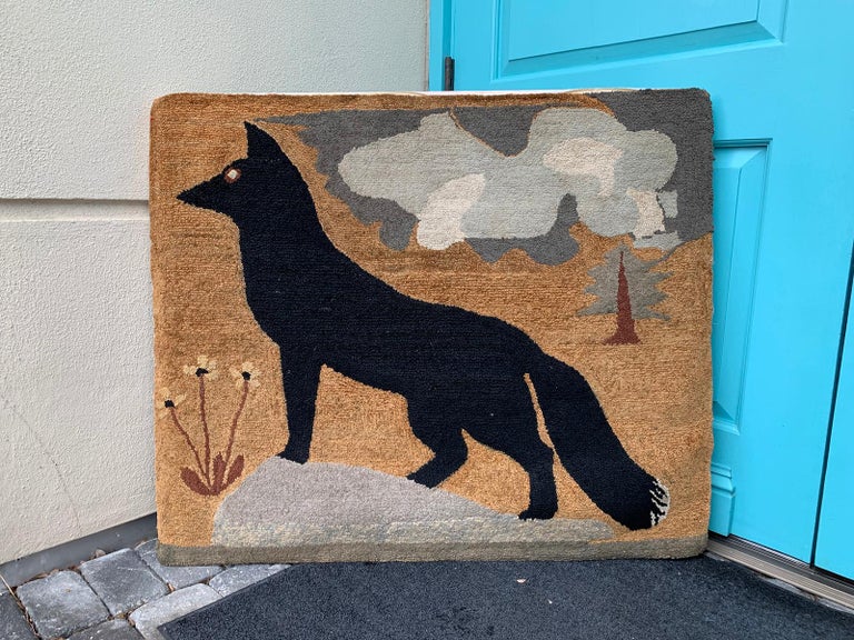19th-20th Century American Fox Hooked Rug at 1stDibs