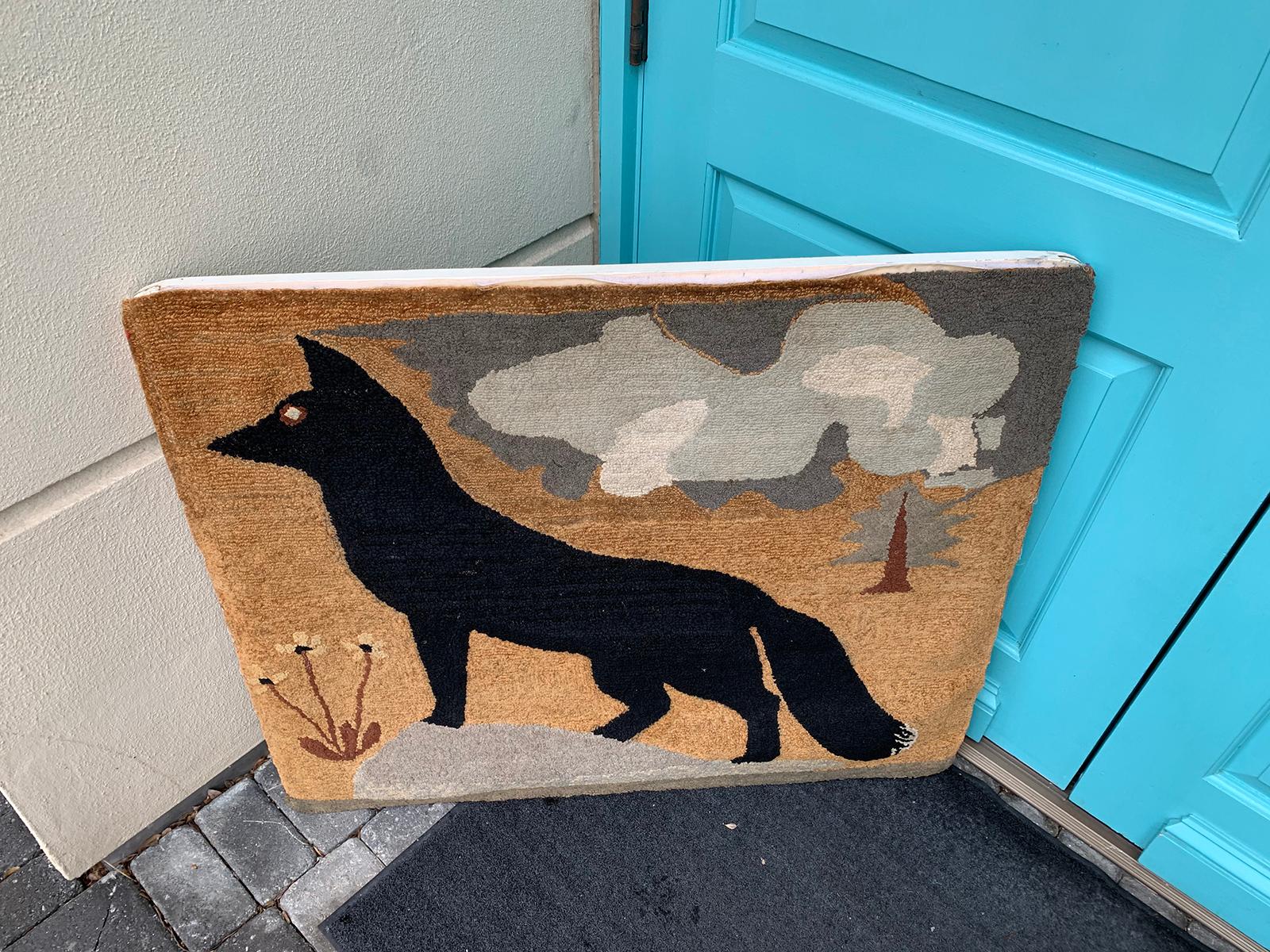 19th-20th Century American Fox Hooked Rug at 1stDibs