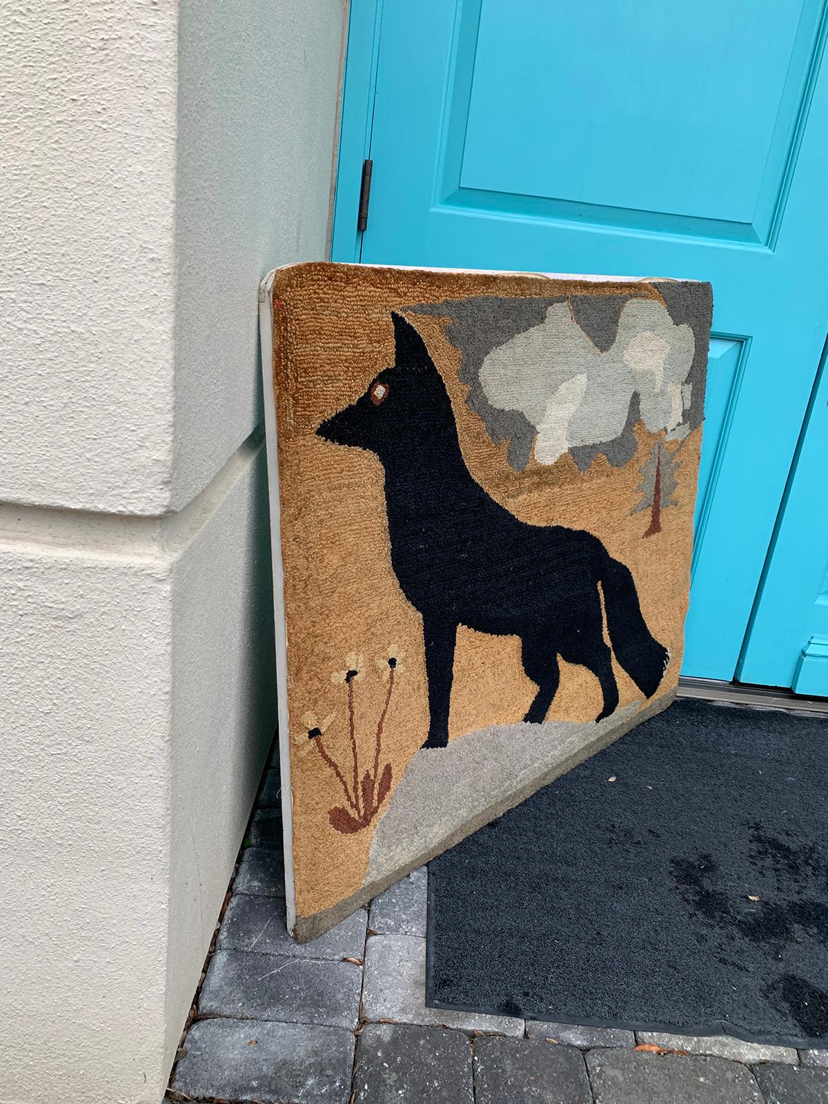 19th-20th Century American Fox Hooked Rug at 1stDibs