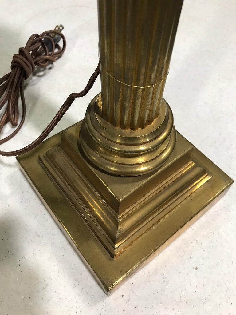 19th-20th Century Neoclassical Gilt Bronze Column Lamp with Crystal Oil ...