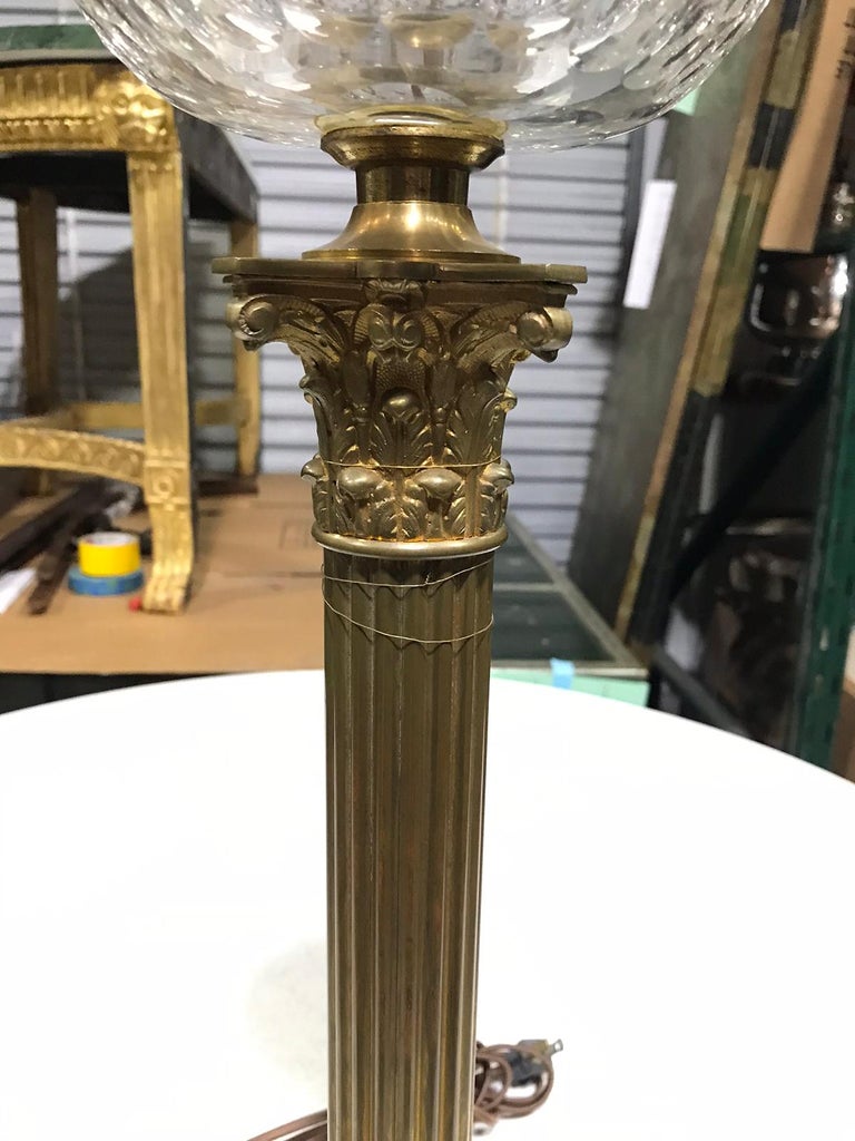 19th-20th Century Neoclassical Gilt Bronze Column Lamp with Crystal Oil ...