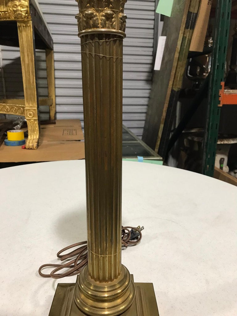 19th-20th Century Neoclassical Gilt Bronze Column Lamp with Crystal Oil ...