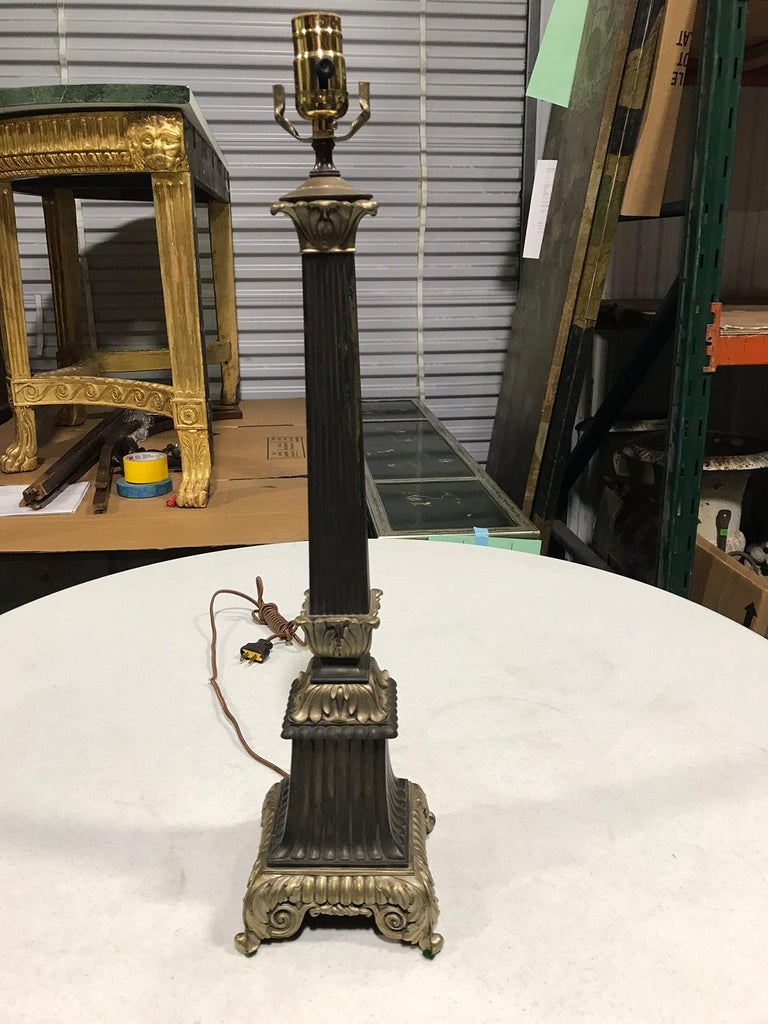 19th-20th Century Regency Style Bronze Column Lamp For Sale at 1stDibs