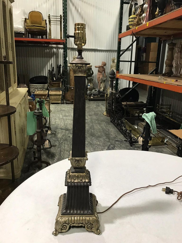 19th-20th Century Regency Style Bronze Column Lamp For Sale at 1stDibs