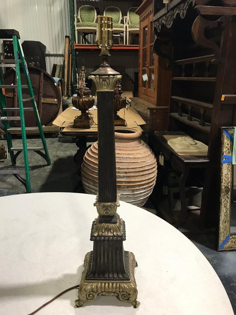 19th-20th Century Regency Style Bronze Column Lamp For Sale at 1stDibs