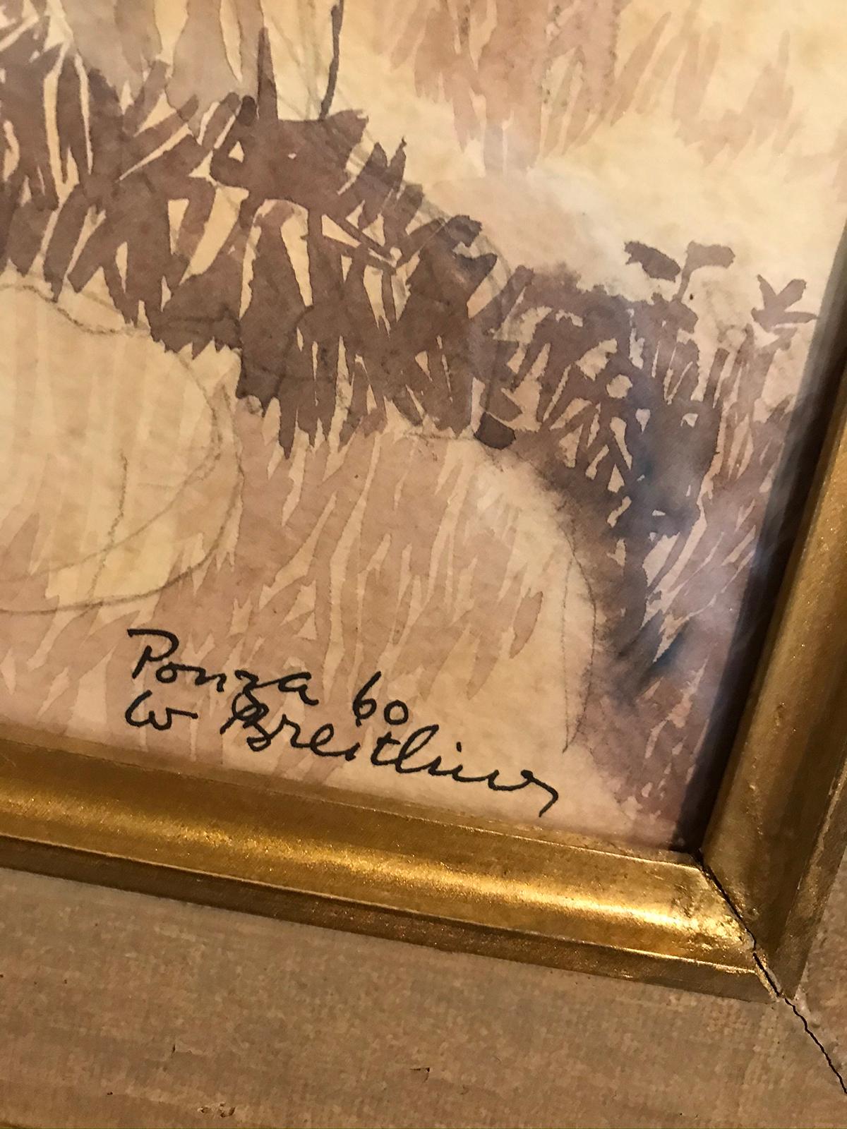 19th-20th Century Watercolor Painting of Ponza, Italy, Unidentified ...