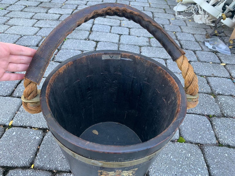 19th-20th Century Wooden Bucket with Rope Handle, Crest Detail at 1stDibs