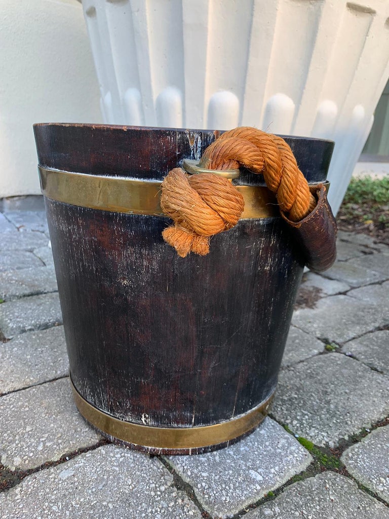19th-20th Century Wooden Bucket with Rope Handle, Crest Detail at 1stDibs
