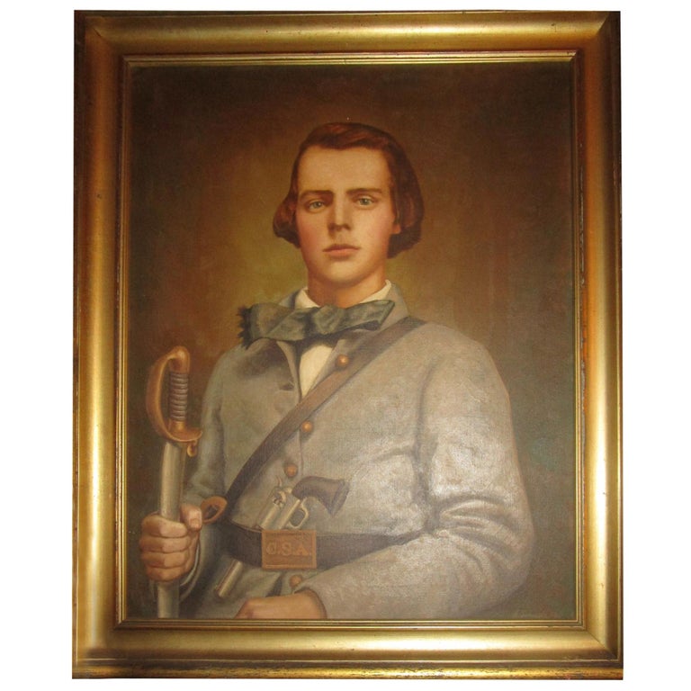 19th C American Civil War Confederate Soldier Framed Oil Painting w ...