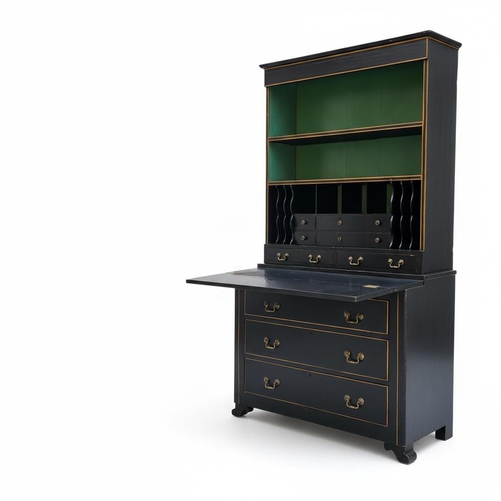 19th-C. American Federal Ebonized and Gilt Painted Drop Front Secretary ...