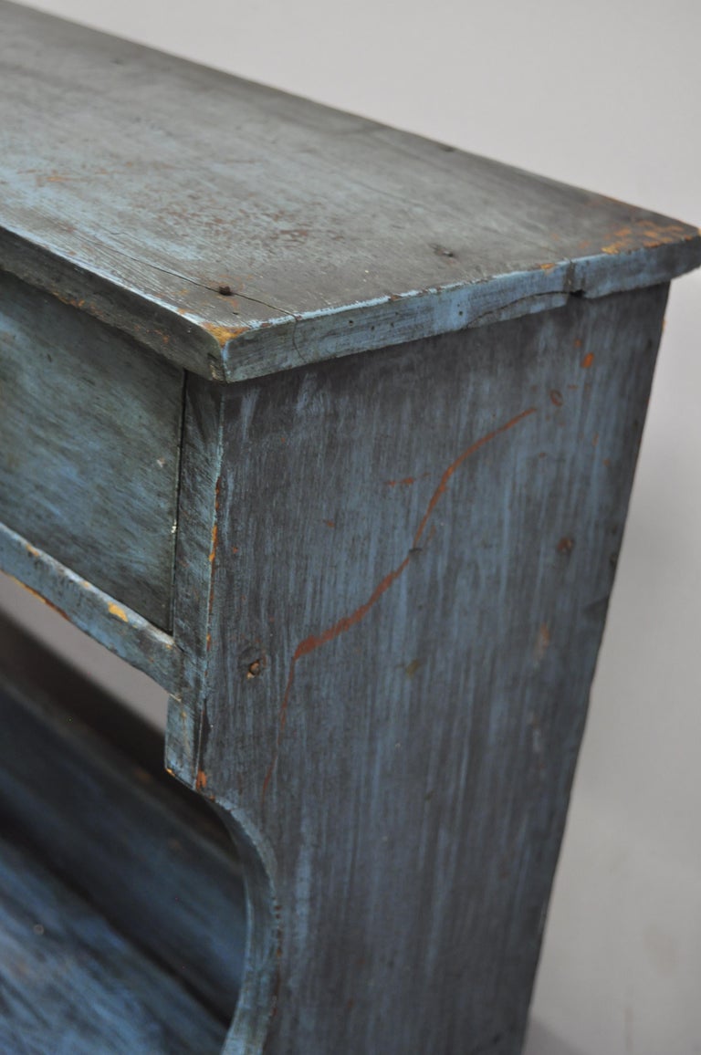 Antique Primitive Country Blue Distress Painted Stepback Cupboard ...