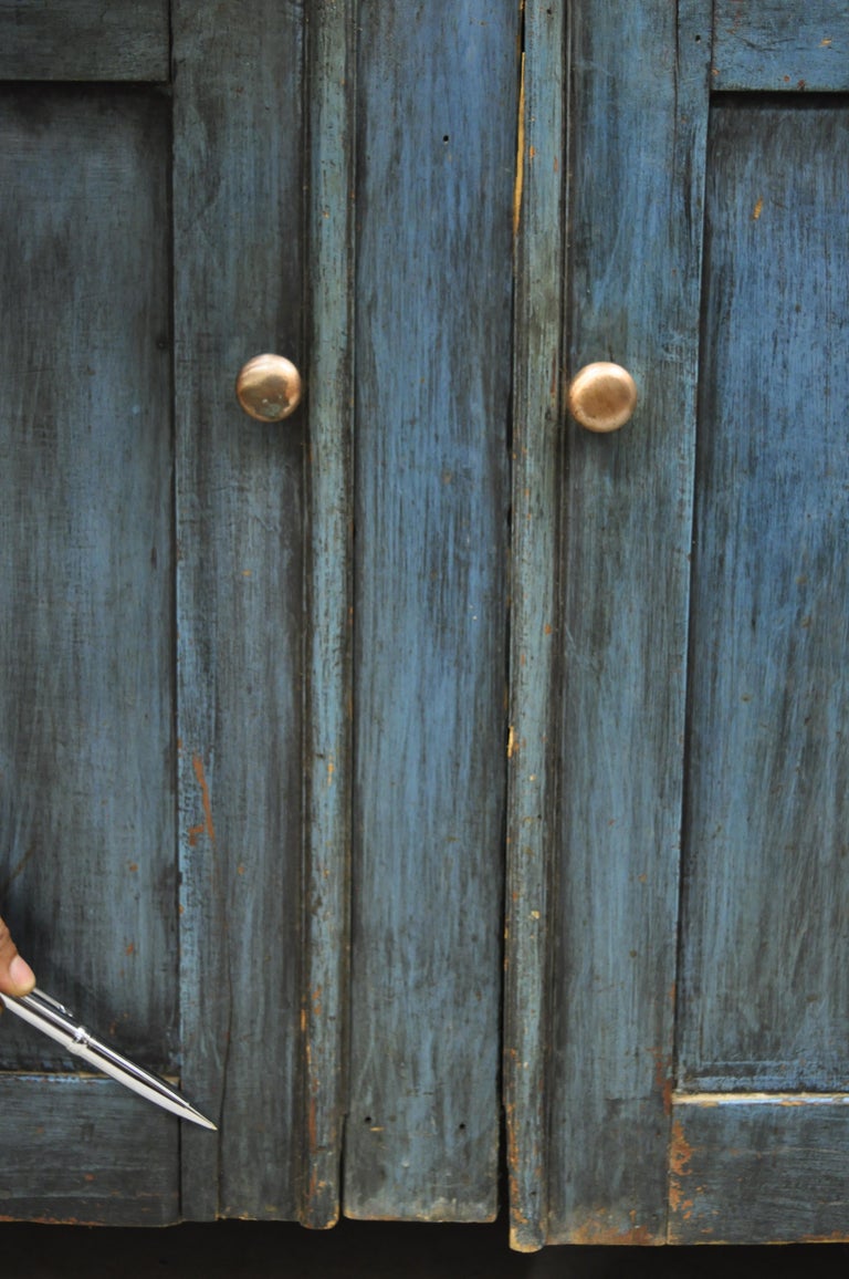 Antique Primitive Country Blue Distress Painted Stepback Cupboard ...