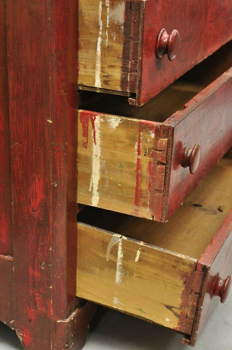 19th C Antique Primitive Red Grain Painted 4 Drawer Chest of Drawers ...